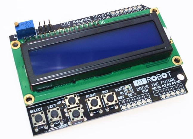 16x2 Character LCD Shield for Arduino - White on Blue — PMD Way