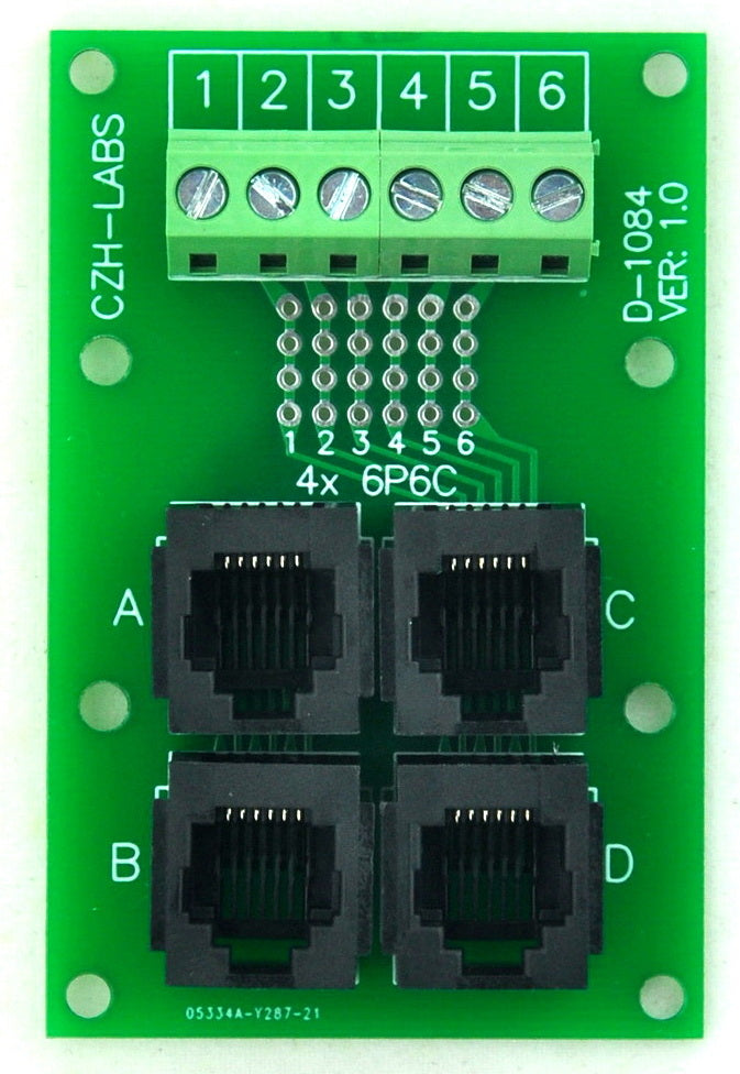 RJ11 RJ12 6P6C 4-Way Buss Terminal Block Breakout Board — PMD Way