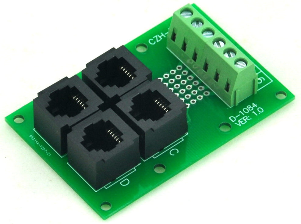 RJ11 RJ12 6P6C 4-Way Buss Terminal Block Breakout Board — PMD Way