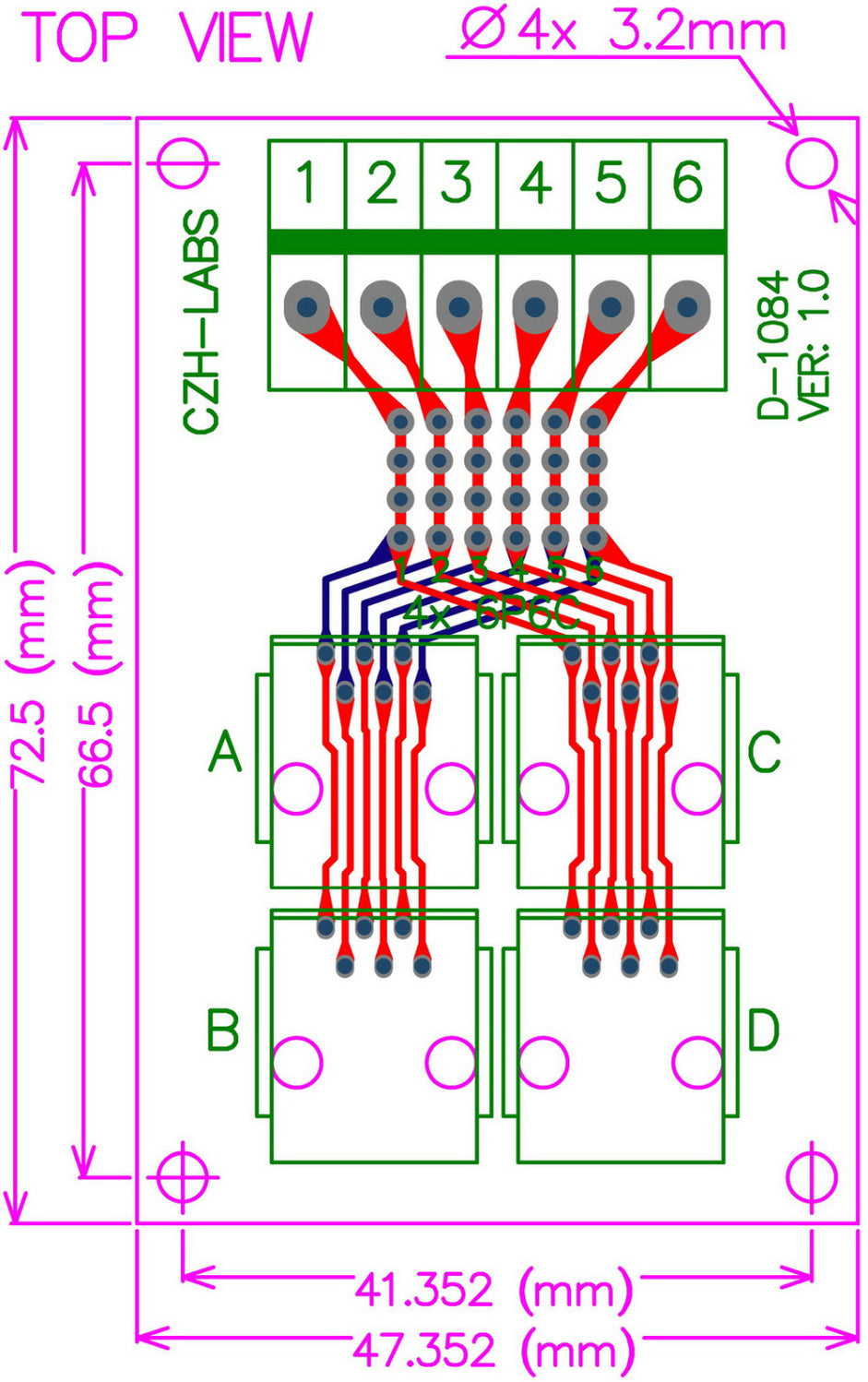 RJ11 RJ12 6P6C 4-Way Buss Terminal Block Breakout Board — PMD Way
