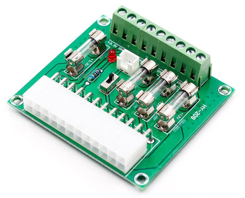 Fused 24/20-pin ATX DC Power Supply Breakout Board — PMD Way